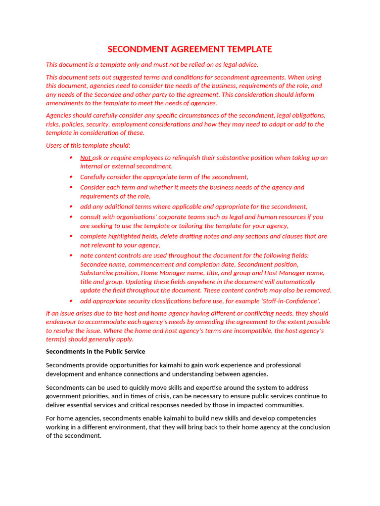 FINAL Secondment Agreement Template 1 | PDF | Salary | Employment