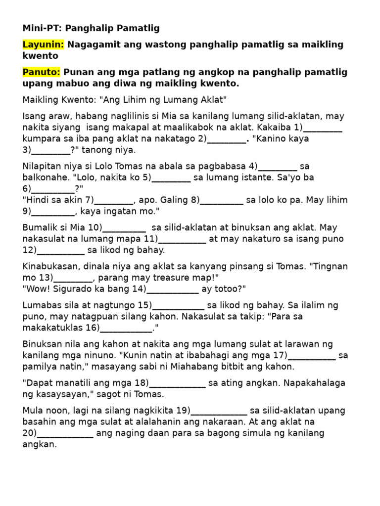 Mini-PT - Panghalip Pamatlig (Final Copy) | PDF