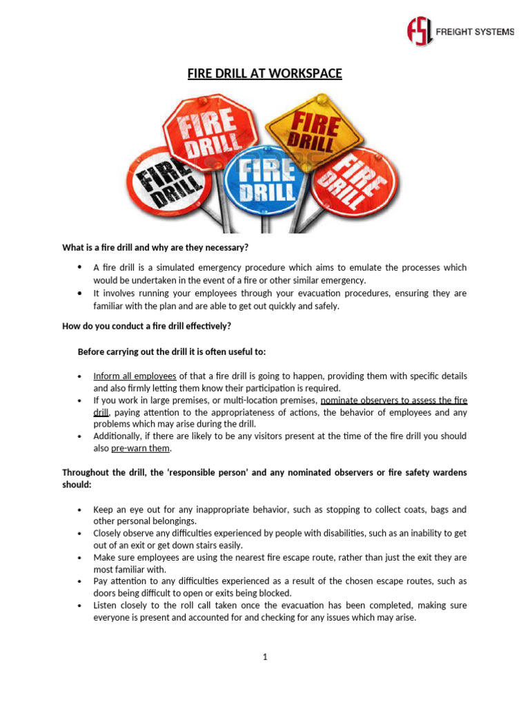 FIRE DRILL POLICY - Health & Safety | PDF | Fire Safety | Emergency ...
