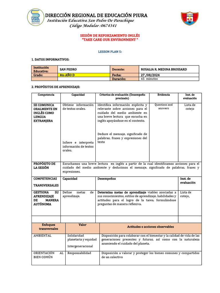 SESION DE REFORZAMIENTO 4TO D 27 AGOSTO | PDF | Aprendizaje | Cognición