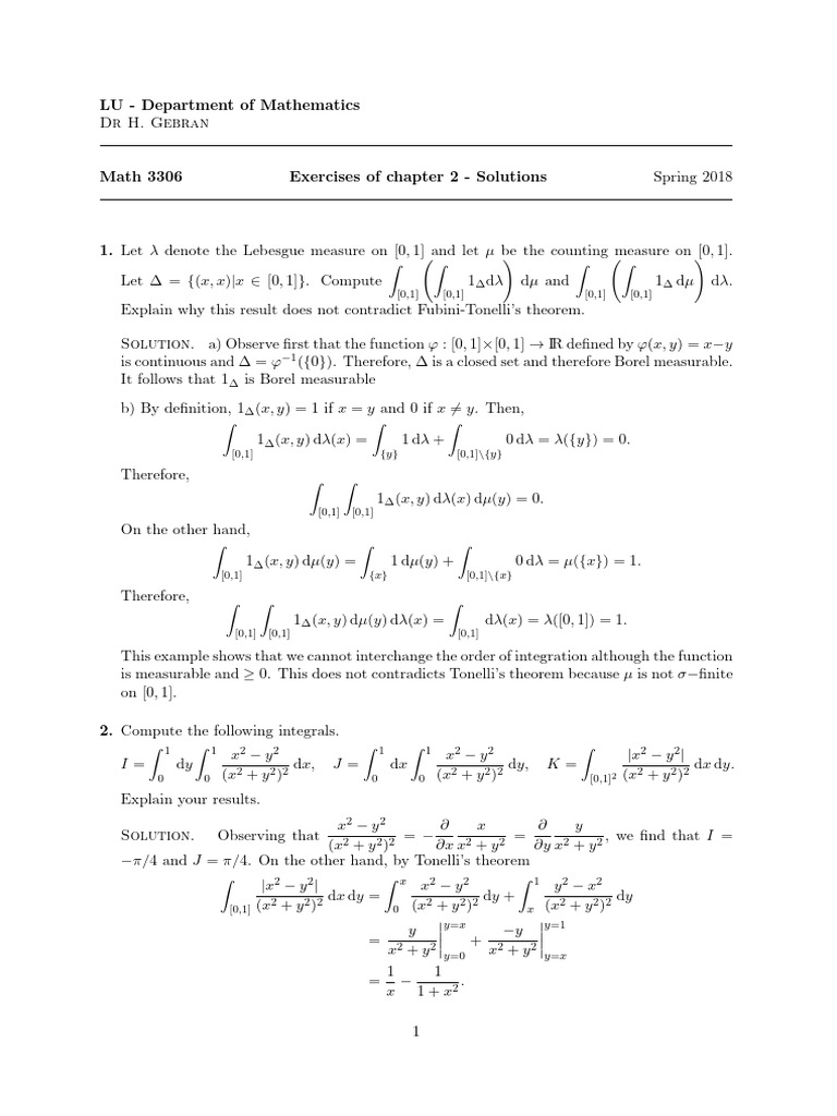 math3306-exerciseschap2-co | PDF | Integral | Functions And Mappings