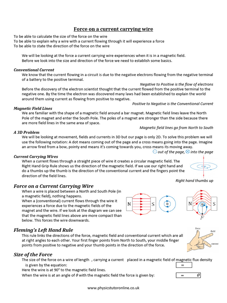 Magnetic Fields Force On A Current Carrying Wire NOTES | PDF | Magnetic ...