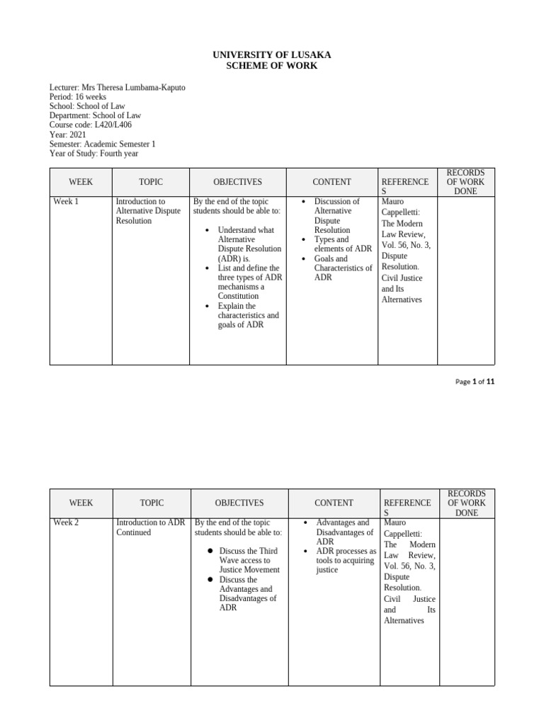 Final schemes of work- ADR 2021 1ST SEM | PDF | Alternative Dispute Resolution | International ...