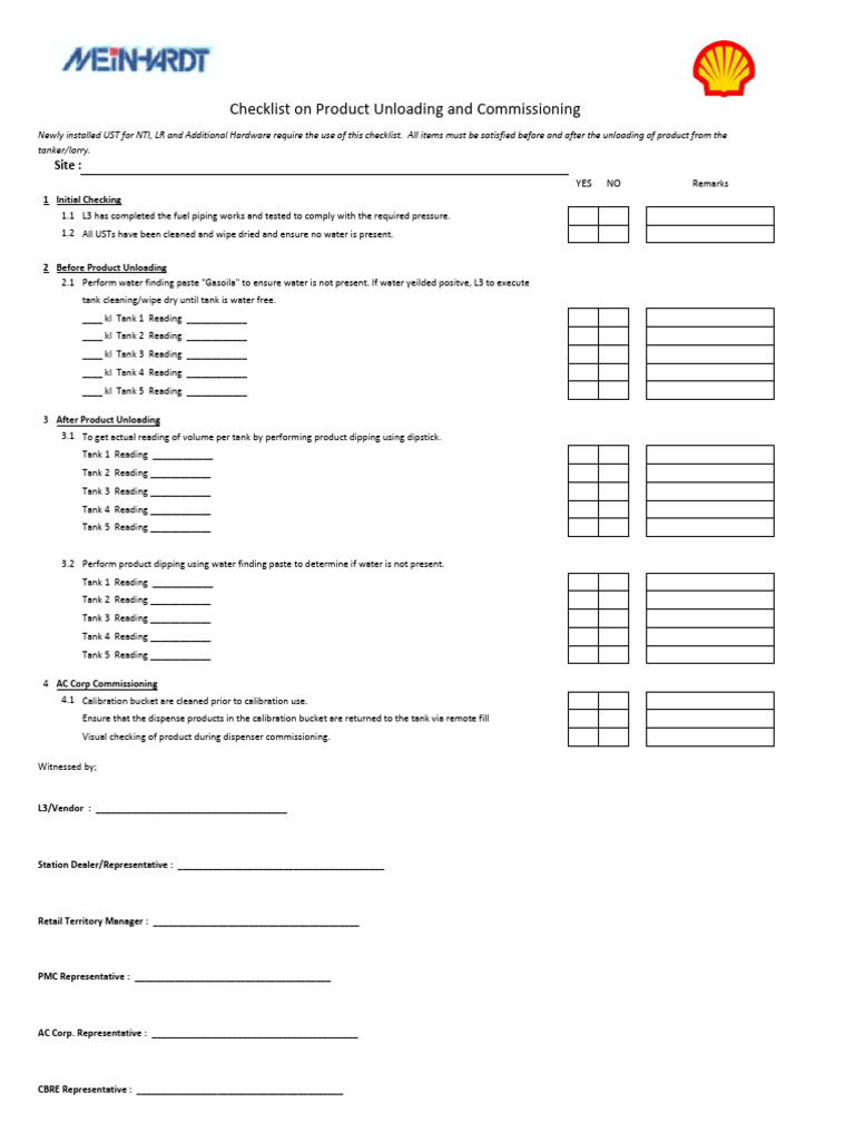 Tanker Unloading Checklist | PDF