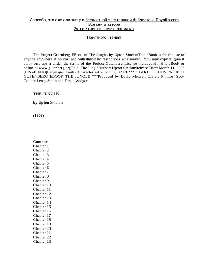 Sinclair Upton. the Jungle | PDF