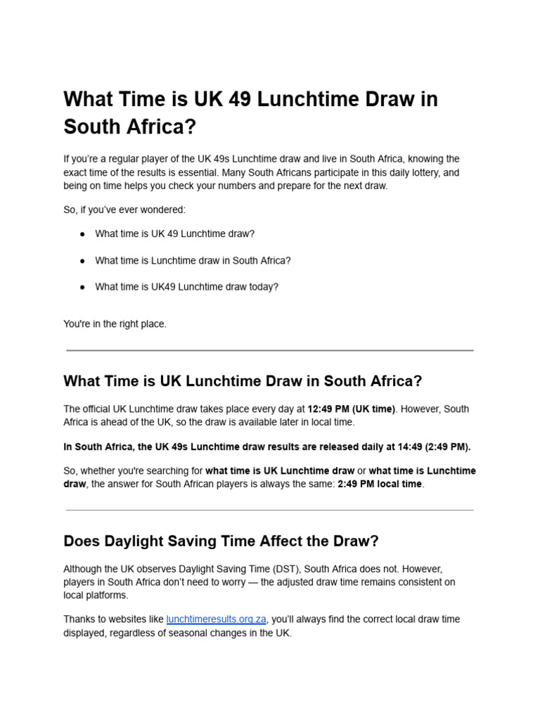 What Time Is UK 49 Lunchtime Draw in South Africa | PDF | World Wide Web | Internet & Web