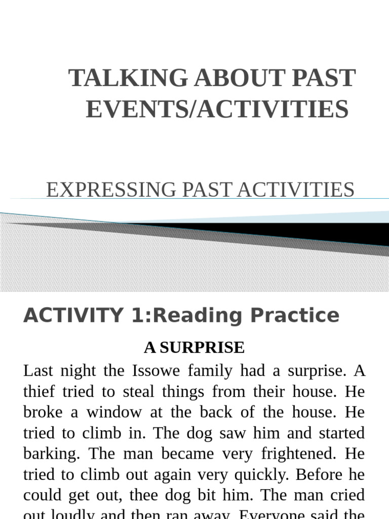 Past Events and Activities Practice | PDF | Linguistics | Grammar