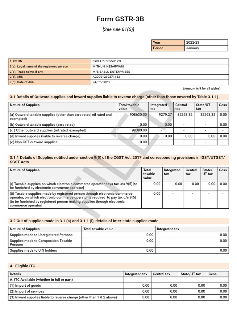 GSTR-3B Filing for January 2023 | PDF | Taxes | Business