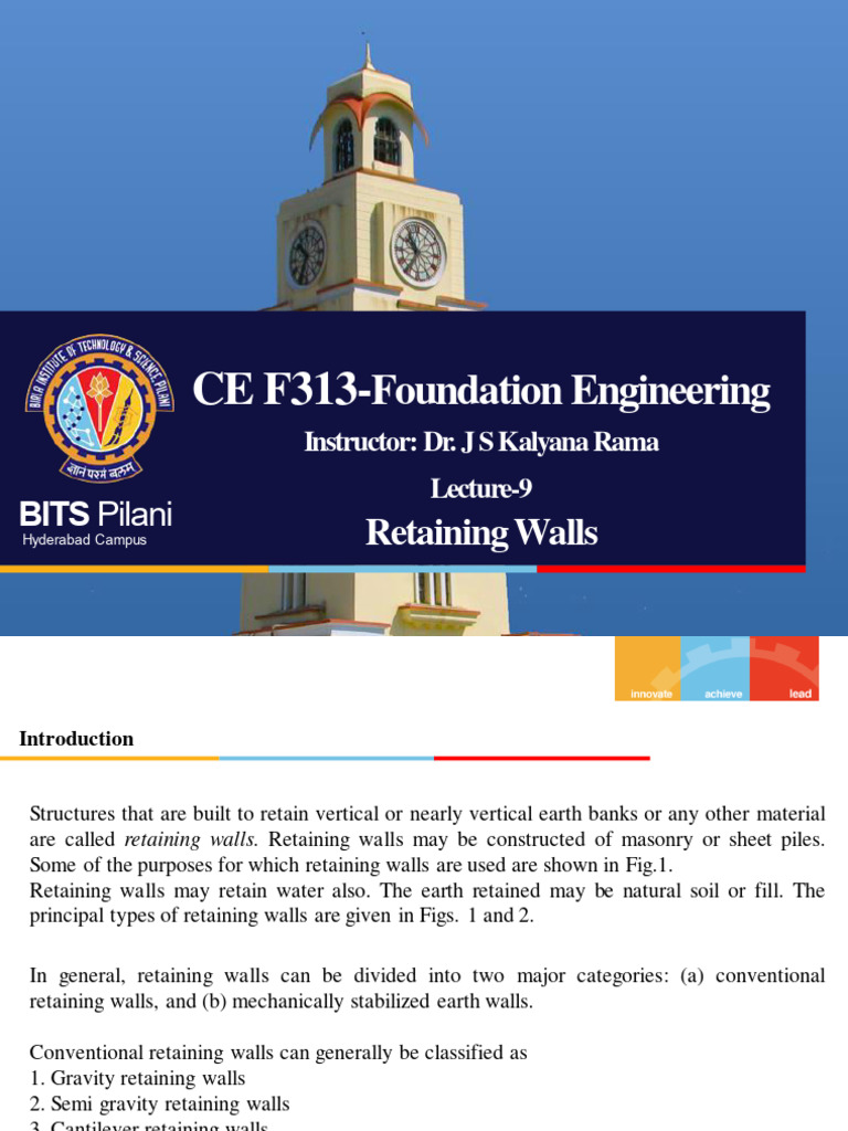 Lecture-9 Retaining Walls | PDF | Building Engineering | Civil Engineering