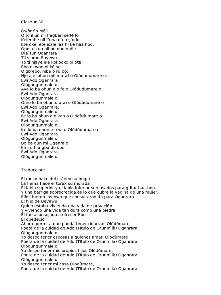 Clase #30 - Owonrin Meji | PDF