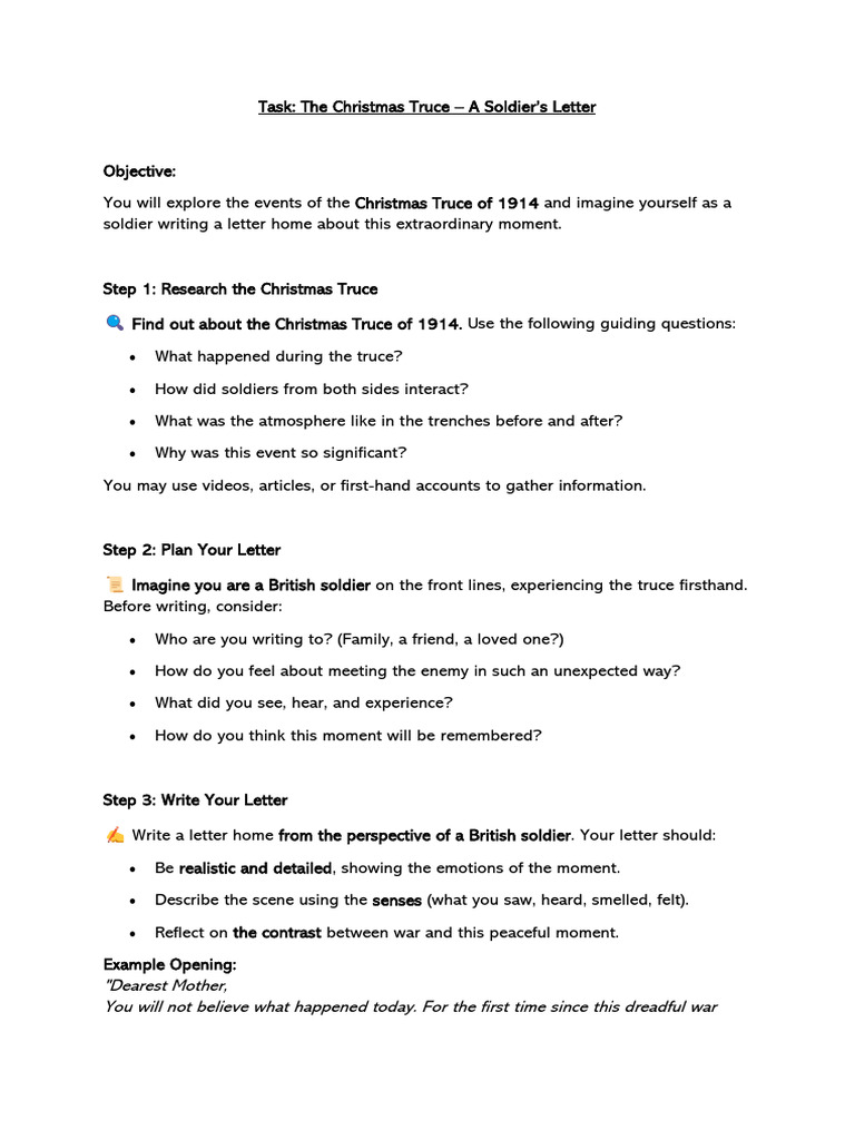 Chrtismas Truce Research and Letter Year 8 | PDF