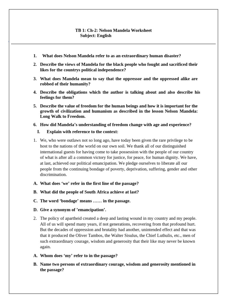 Nelson Mandela Worksheet | PDF