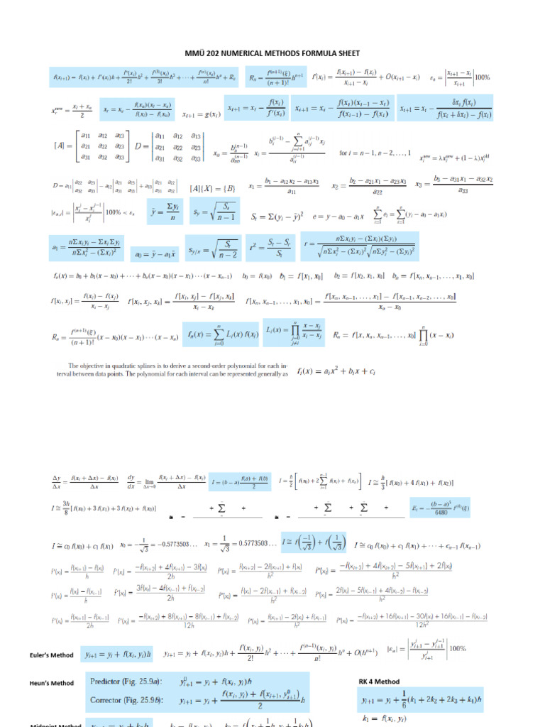 MMÜ202 Formula Sheet | PDF