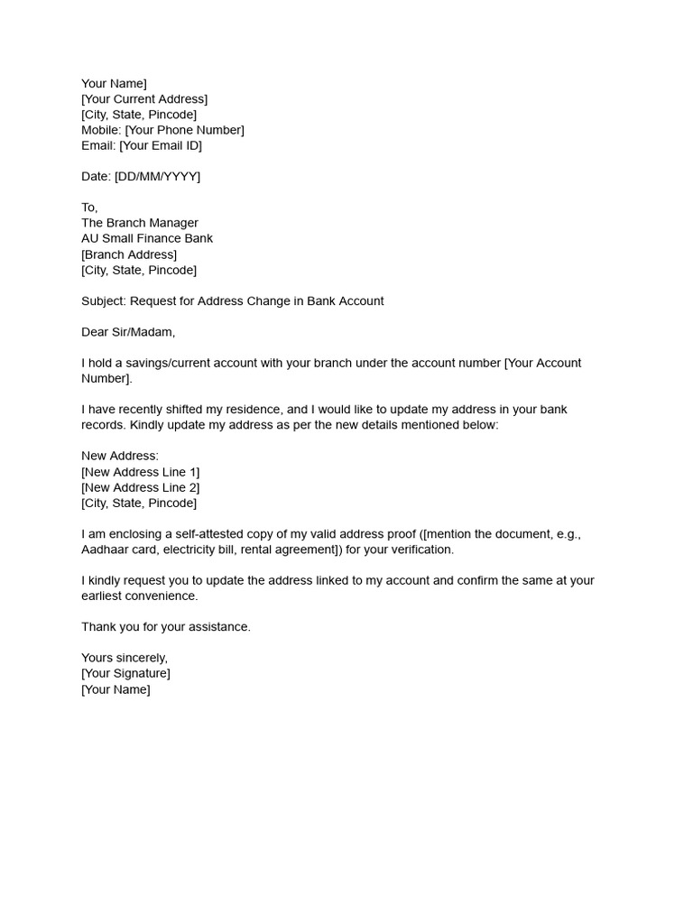 Address Change Request Form AU Bank | PDF
