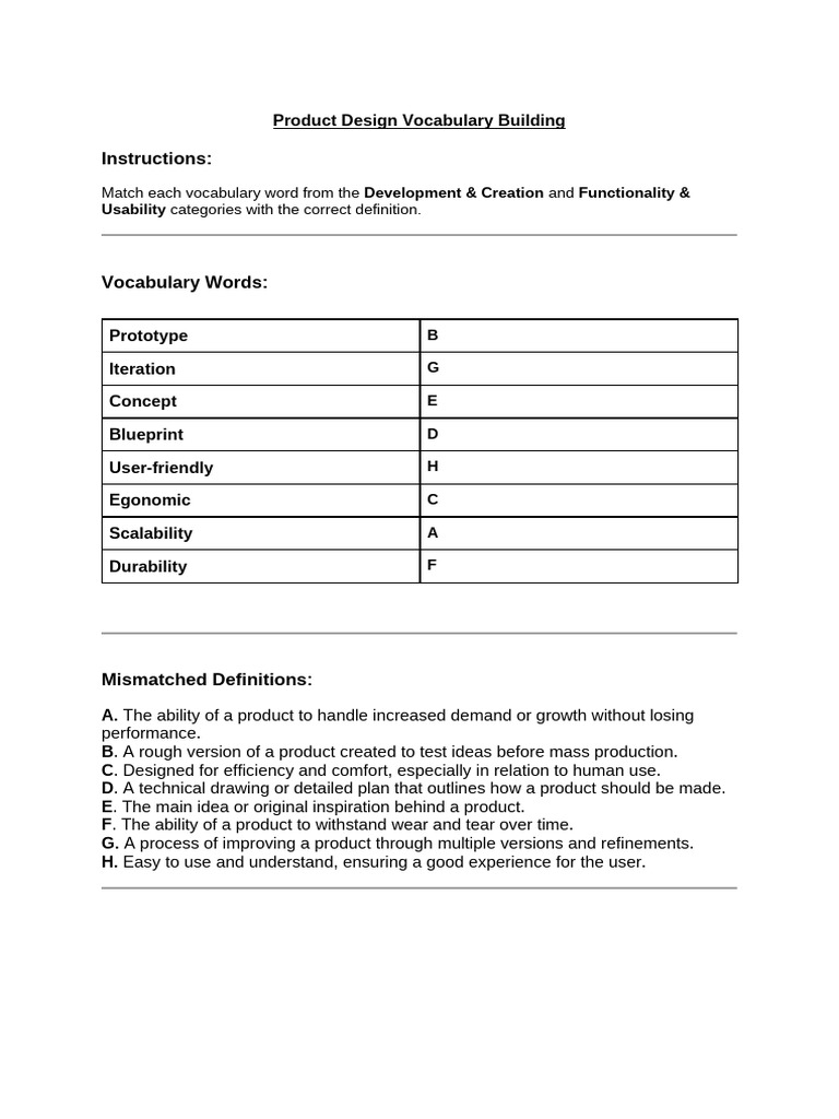 Product Design Vocabulary Building | PDF