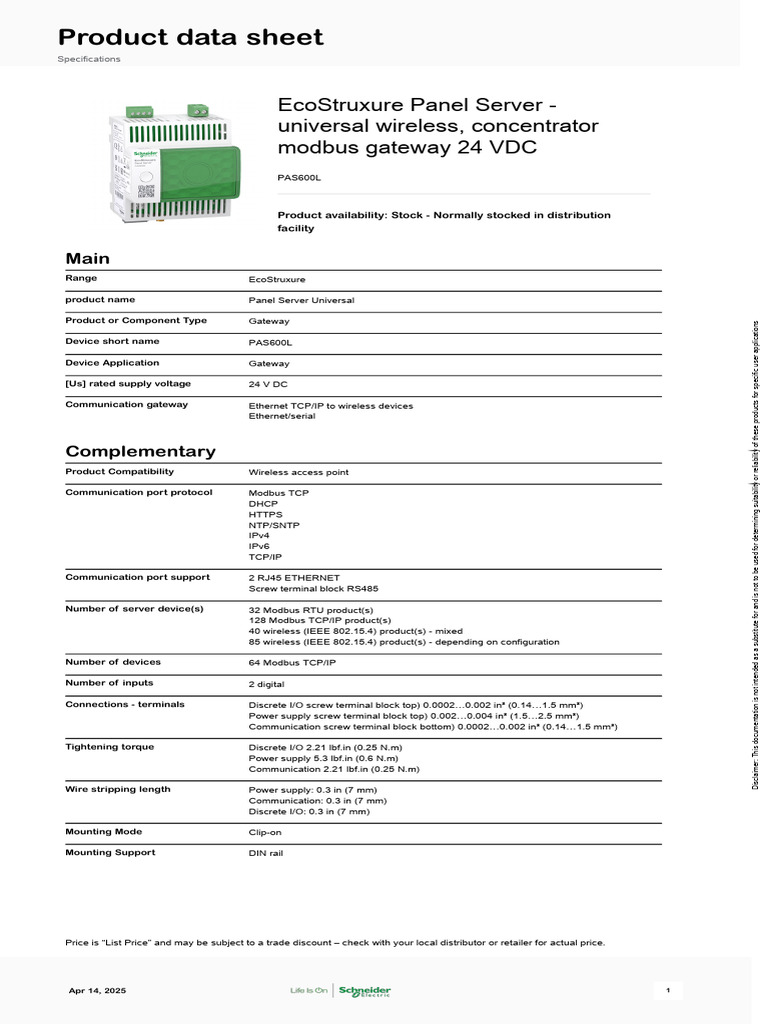 EcoStruxure PAS600L Modbus Gateway | PDF | Internet Protocols ...