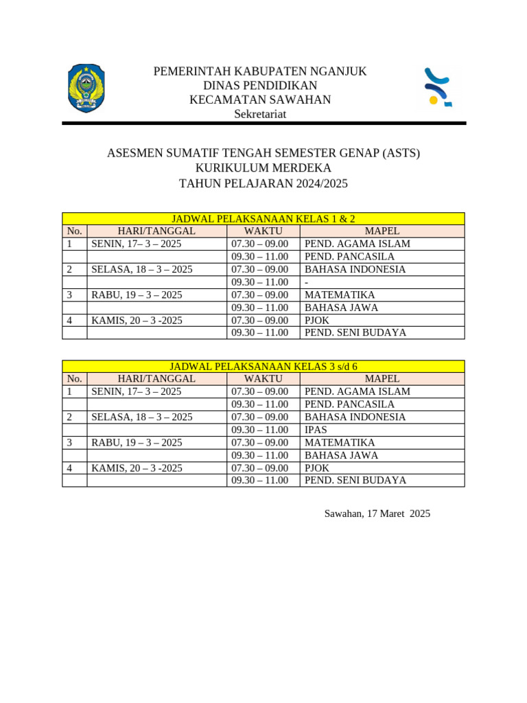 Jadwal Asts Genap - 2024-2025 | PDF