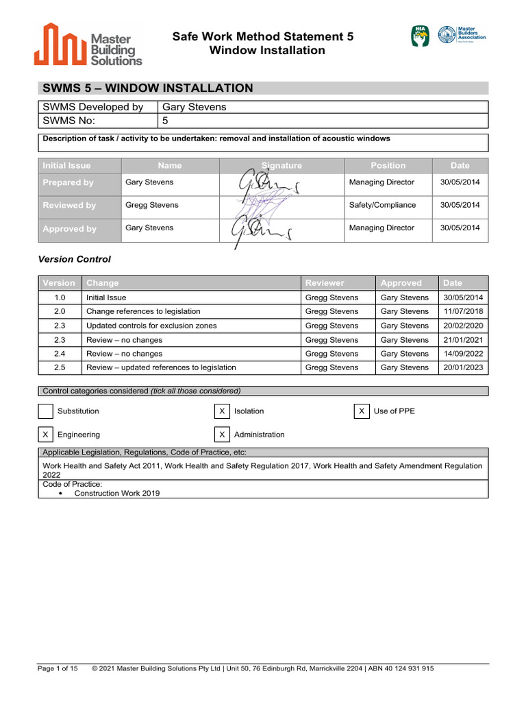 Generic-SWMS-6-INSTALLATION OF WINDOWS | PDF | Occupational Safety And ...