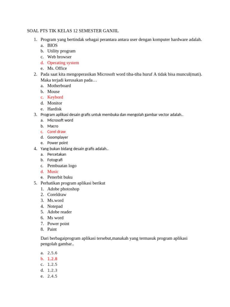Soal Uas Tik Kelas 12 Semester Ganjil 2024 | PDF