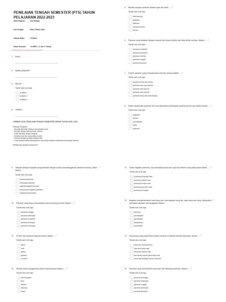 Penilaian Tengah Semester (Pts) Sen Bud Xi Tahun Pelajaran 2022-2023 ...