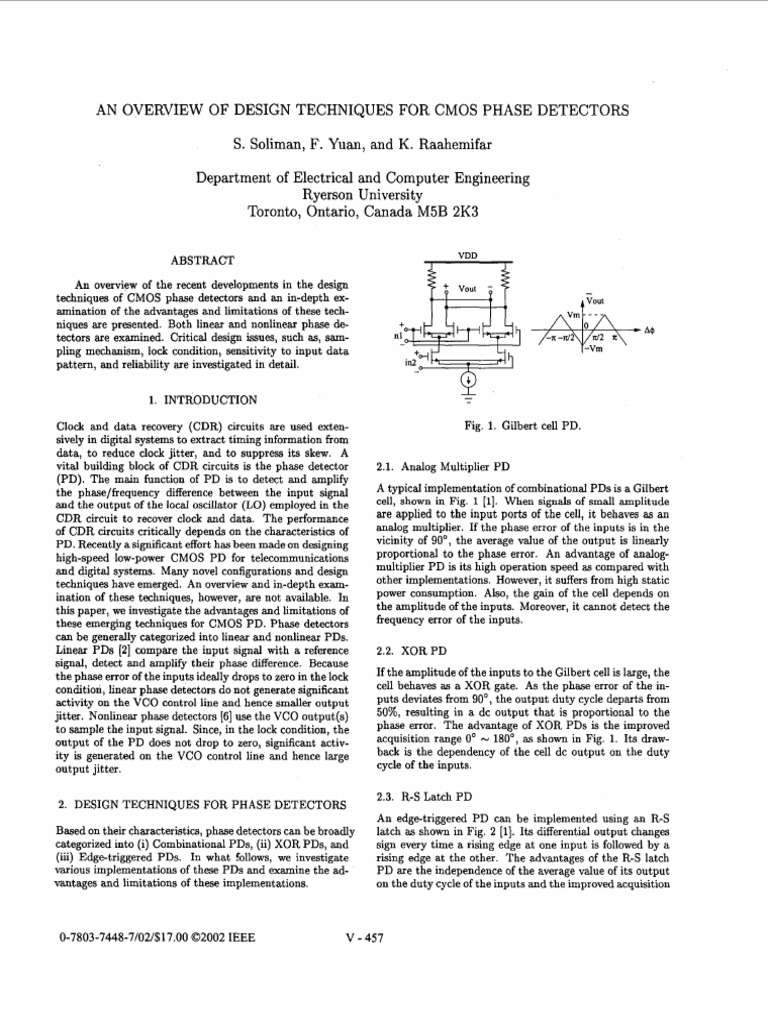 An Overview of Design Techniques For CMOS Phase Detectors | PDF ...