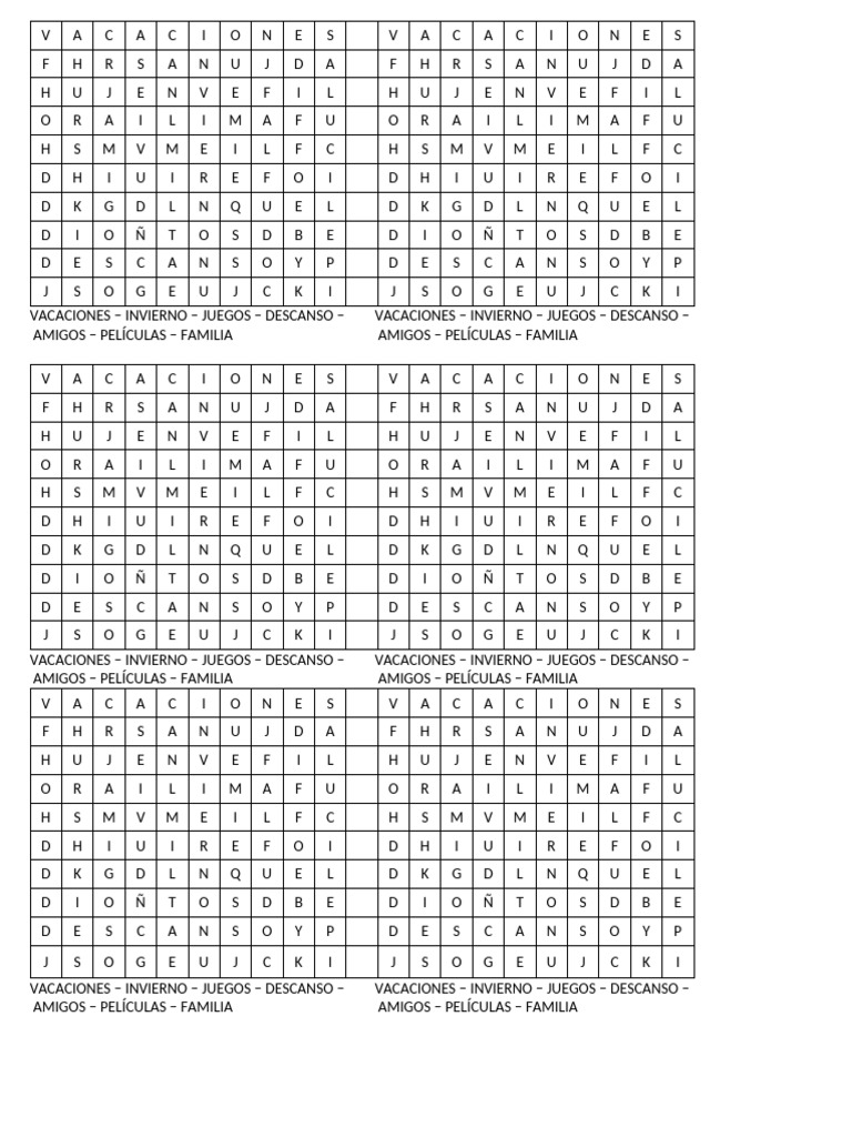Sopa de Letras de Vacaciones de Invierno | PDF
