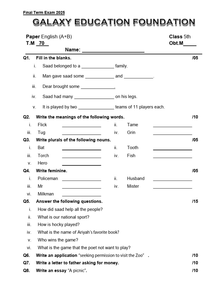5th ENGLISH (A+B) | PDF