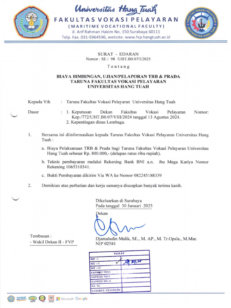 Biaya Bimbingan, Ujian Pelaporan TRB | PDF