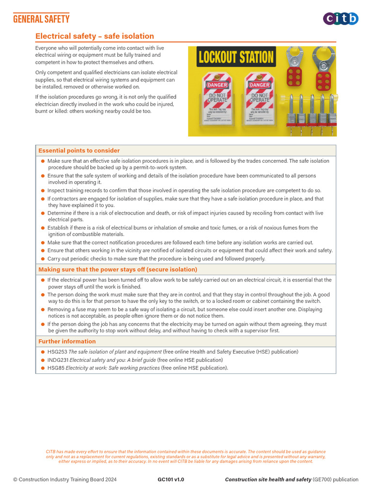 Electrical Safety Safe Isolation | PDF | Electrician | Occupational ...
