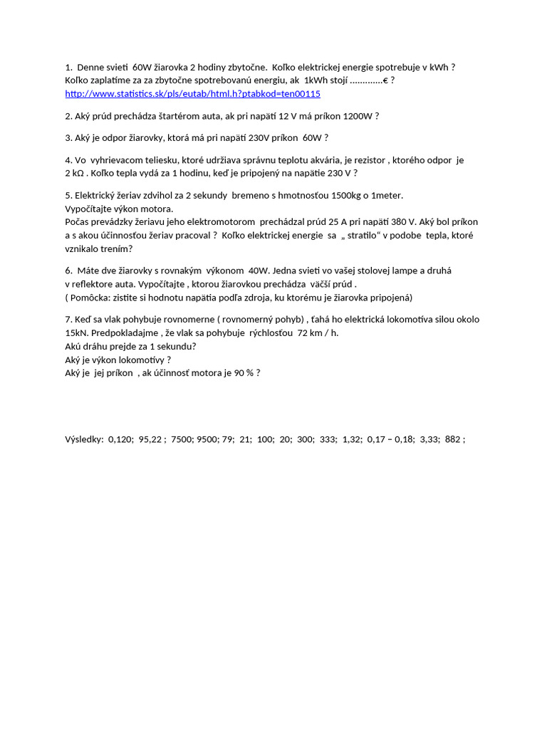Príklady El. Práca, El. Energia A Jej Premeny 2 | PDF