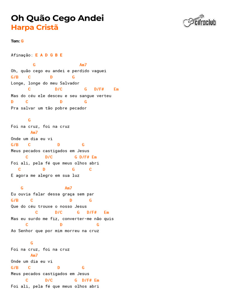 Cifra Club - Harpa Cristã - Oh Quão Cego Andei | PDF | Pecado | Crença ...