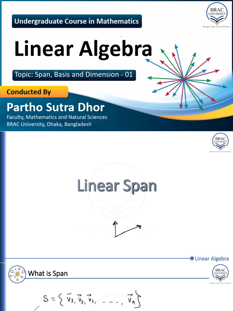Span, Basis, and Dimension in Linear Algebra | PDF | Basis (Linear ...