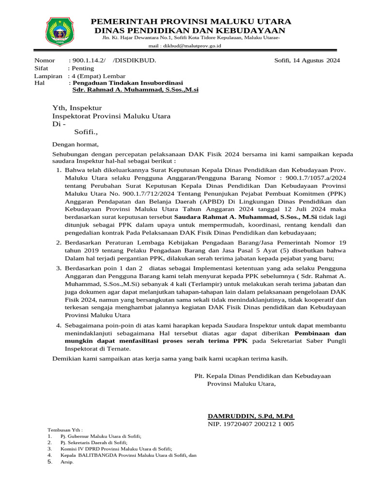 Surat Aduan Inspektorat | PDF