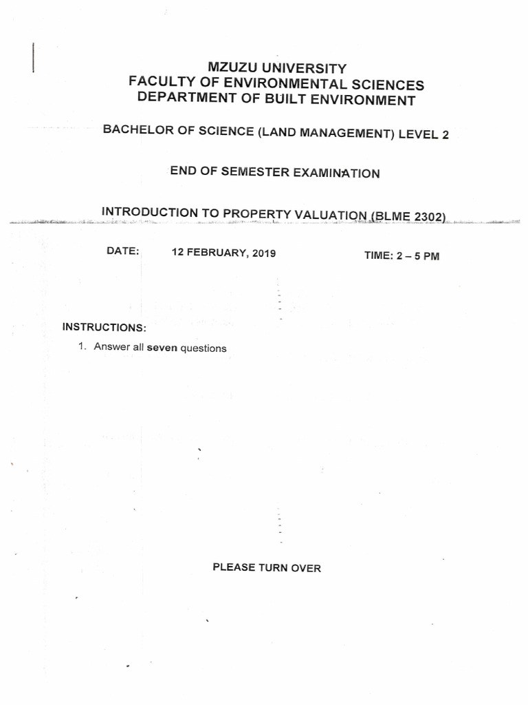 BLME 2302 Introduction To Poverty Valuation End of Semester Examination ...