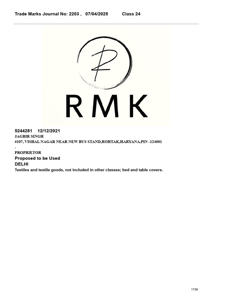 Textile Goods Trade Marks Journal 2203 | PDF | Textiles | Clothing