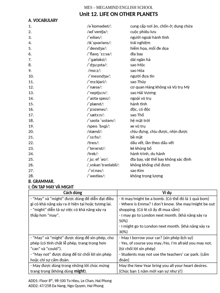 Unit 12. Life On Other Planets: A. Vocabulary | PDF | Outer Space | Planets