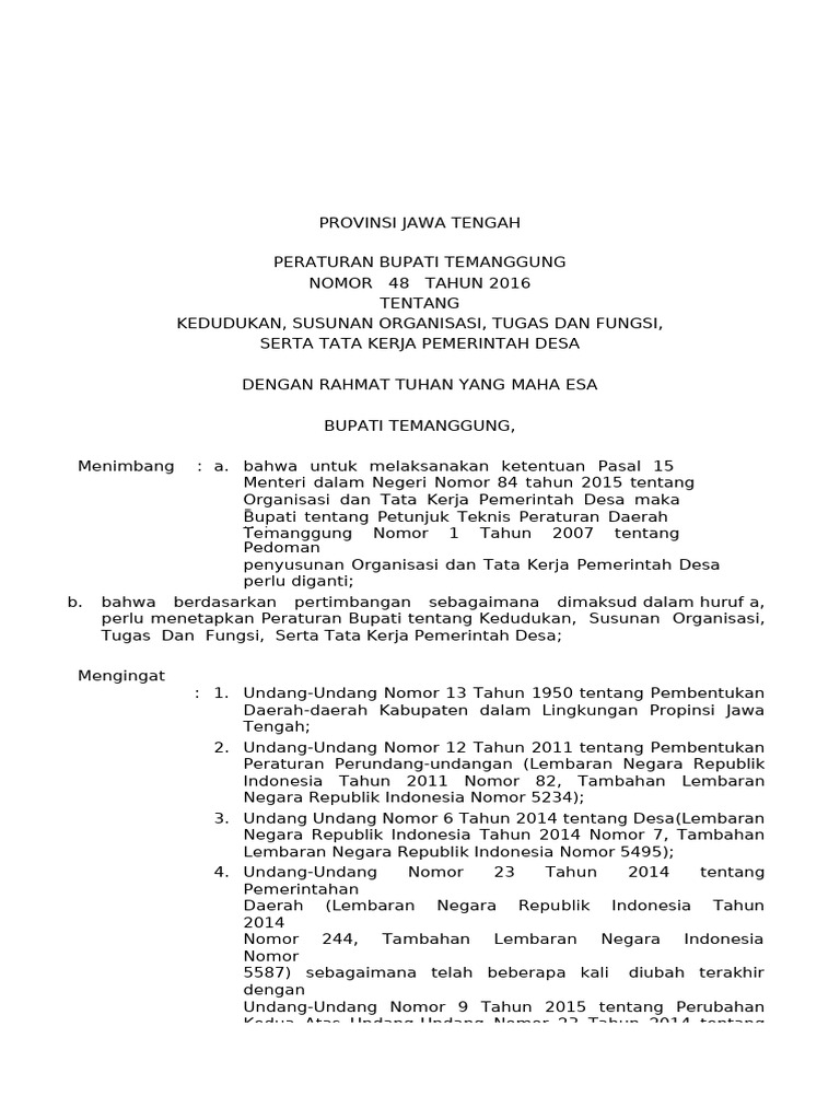 2016 48 Perbup 48 TTG Sotk Desa | PDF