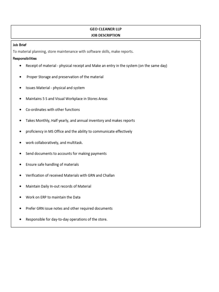 GCL JD Store Department | PDF