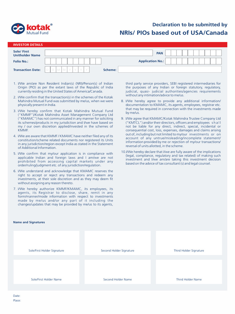 KOTAK DeclarationForm1116 NRI | PDF | Regulatory Compliance | Justice