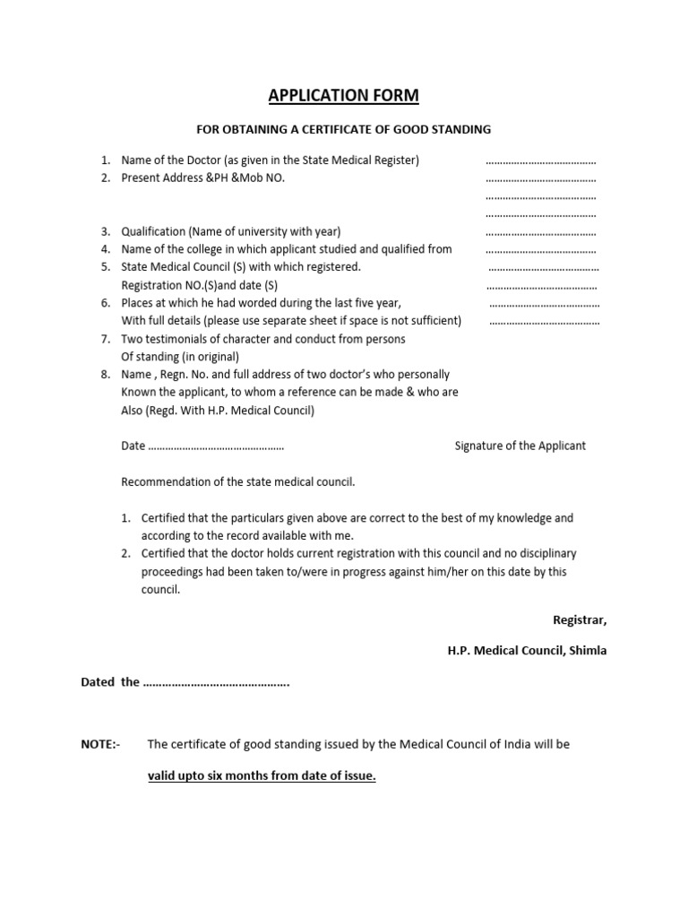 Good Standing Certificate Application Form | PDF