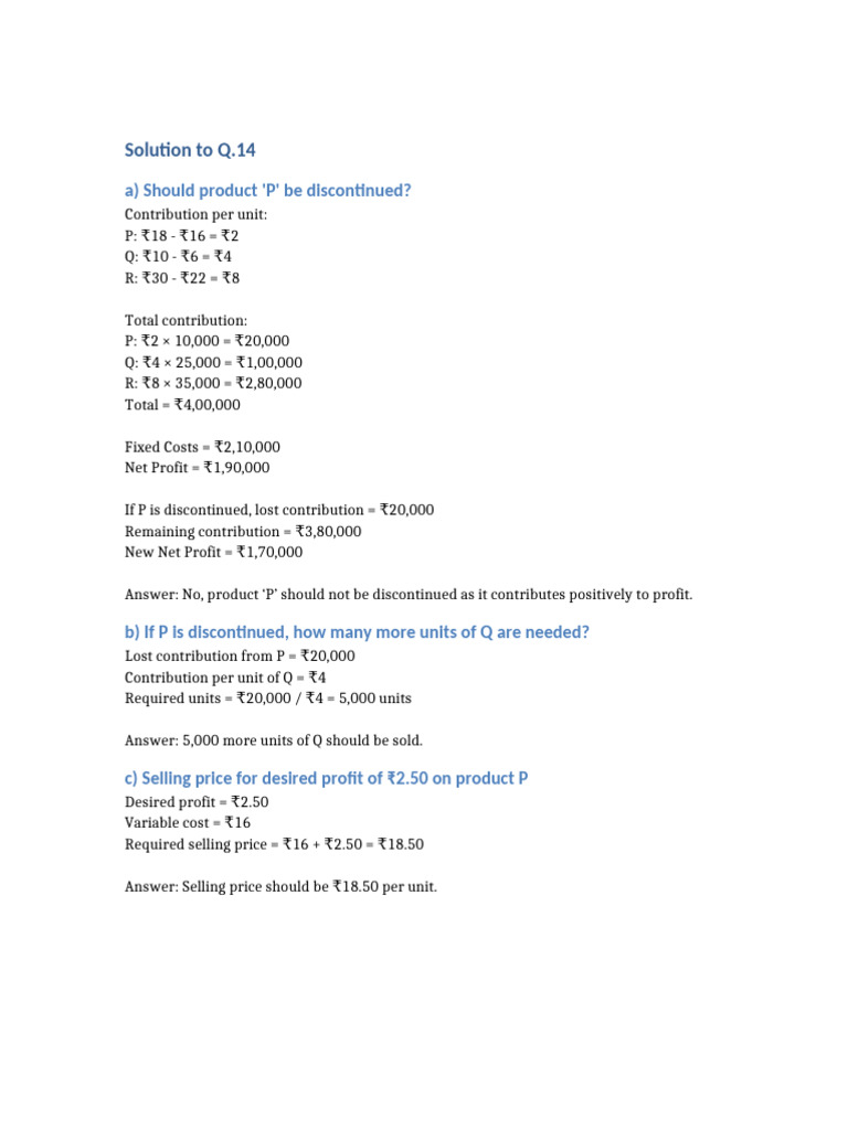 Q14 Analysis: Product P Decisions | PDF