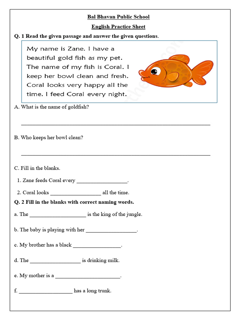 English Practice Sheet 2 | PDF