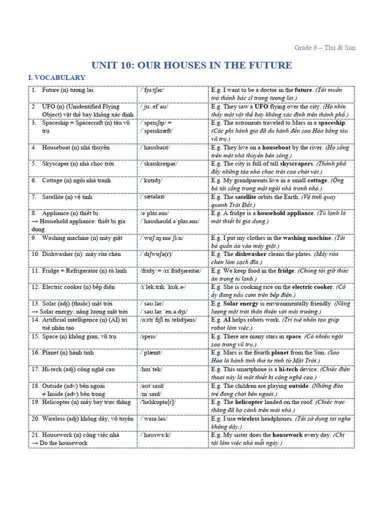 Unit 10 Global Success - Vocabulary | PDF