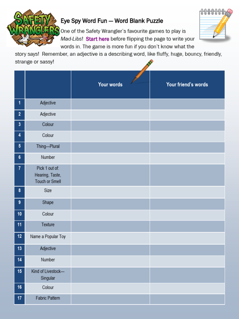 TWEEN Eye Spy Word Fun Word Blank Puzzle Activity | PDF | Sunglasses ...