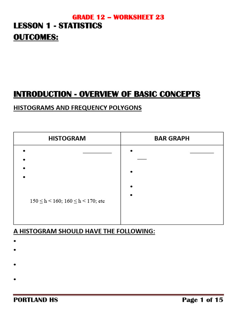 WS 23 Statistics Lesson 1 | PDF | Histogram | Skewness