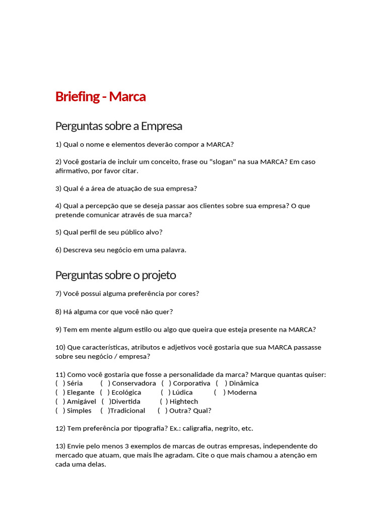 Briefing para Desenvolvimento de Marca | PDF