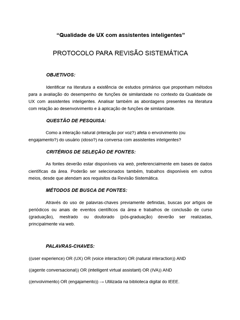 Protocolo Revisão Sistemática | PDF | Análise sistemática