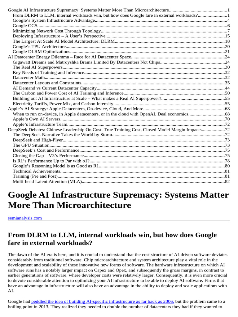 Google AI Infrastructure Supremacy | PDF | Data Center | Computer ...
