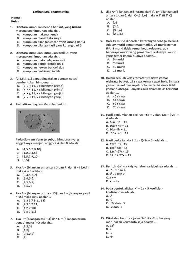 Latihan Soal Himpunan | PDF