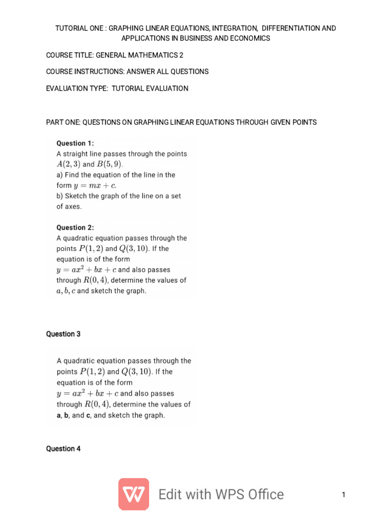 Tutorial - Gen Maths 2 - Graphing Linear Equations | PDF